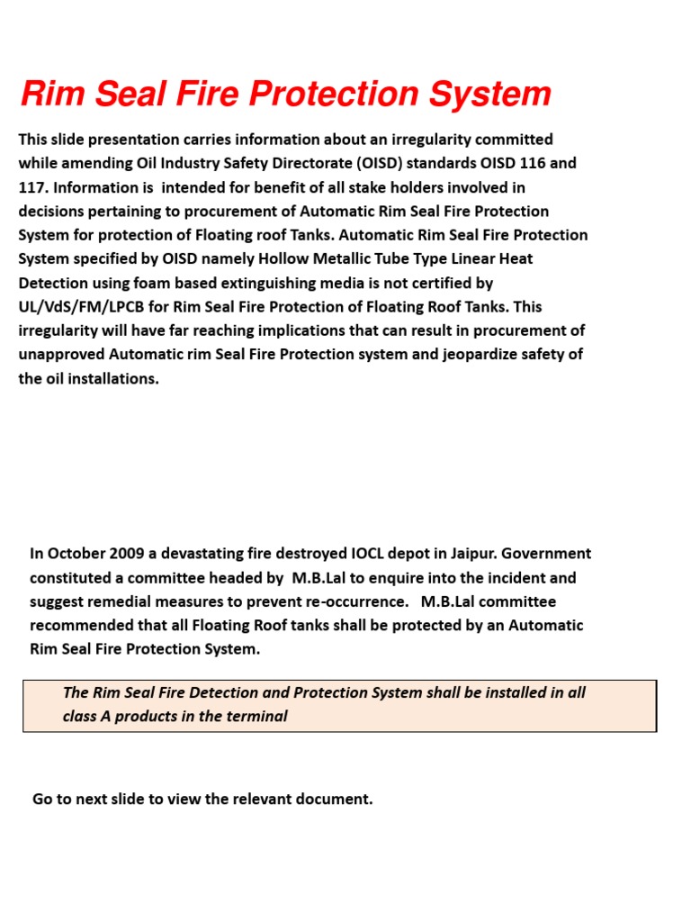 Rim Seal Fire Protection System Review | PDF | Chairman | Safety