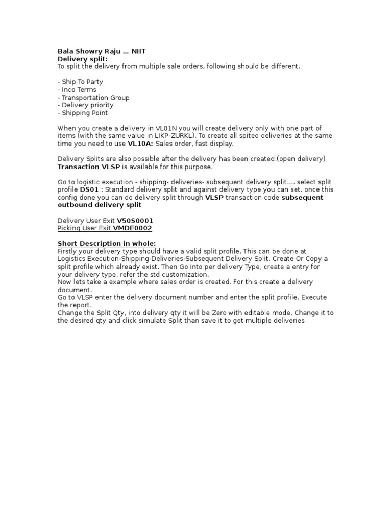 Delivery Split ERP SAP ECC 6 | Download Free PDF | Business | Industries