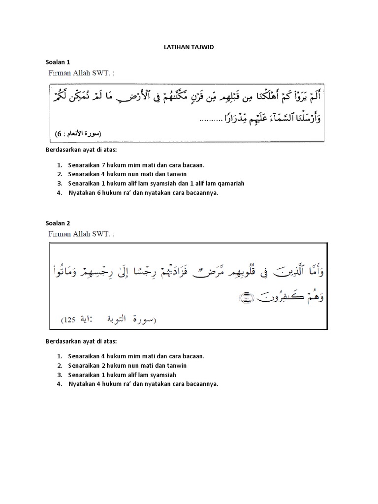 Latihan Tajwid | PDF