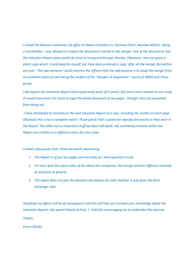 RIL-RPL ValuationReport | PDF | Discounted Cash Flow | Valuation (Finance)