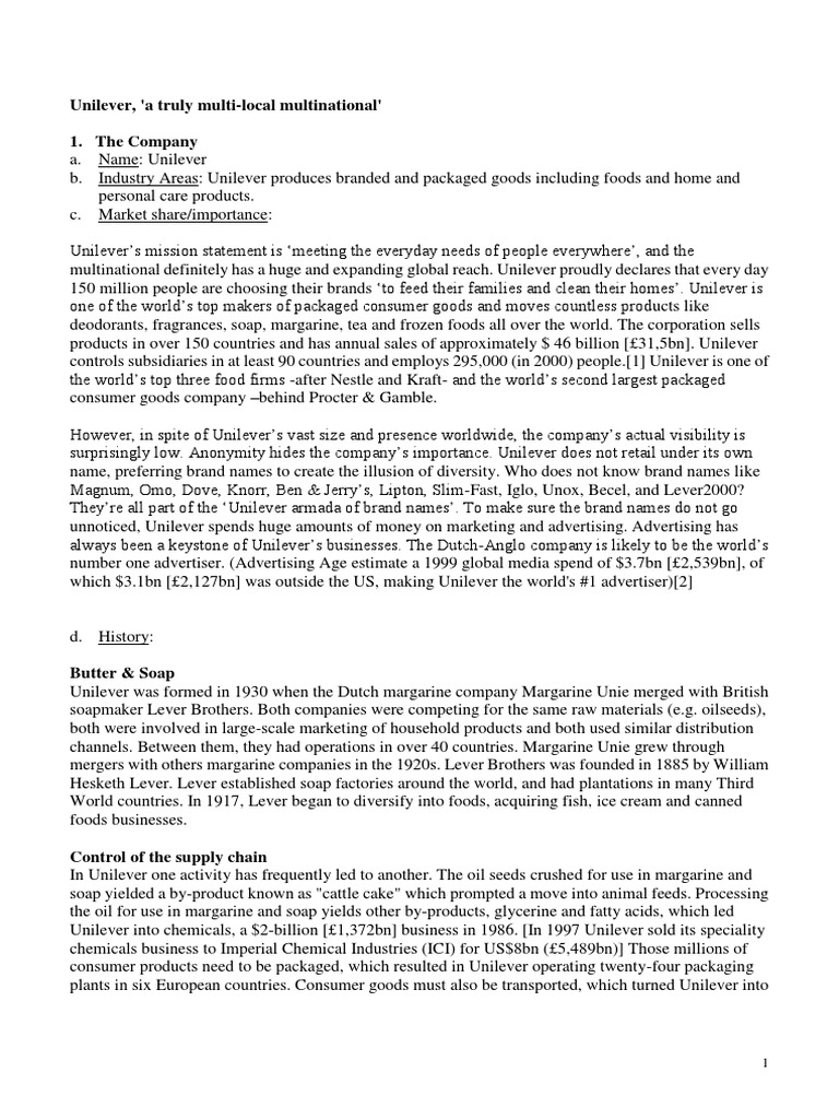 Unilever Profile | PDF | Unilever | Foods