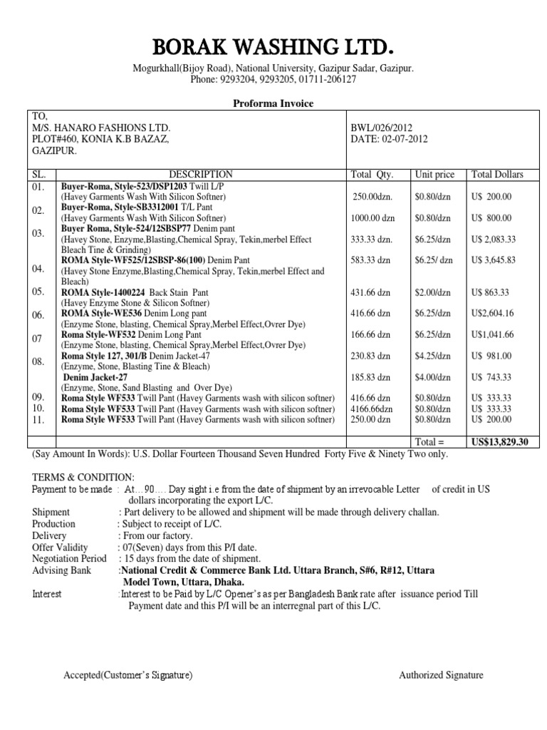 Proforma Invoice | PDF | United States Dollar | Letter Of Credit