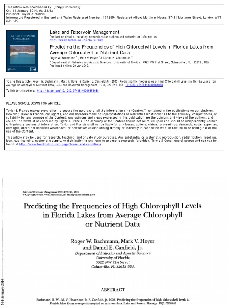 Predicting The Frequencies of High Chlorophyll Levels in Florida Lakes ...