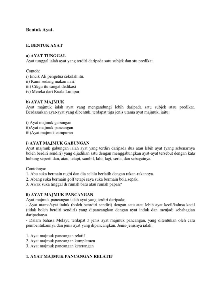 Bentuk Ayat | PDF