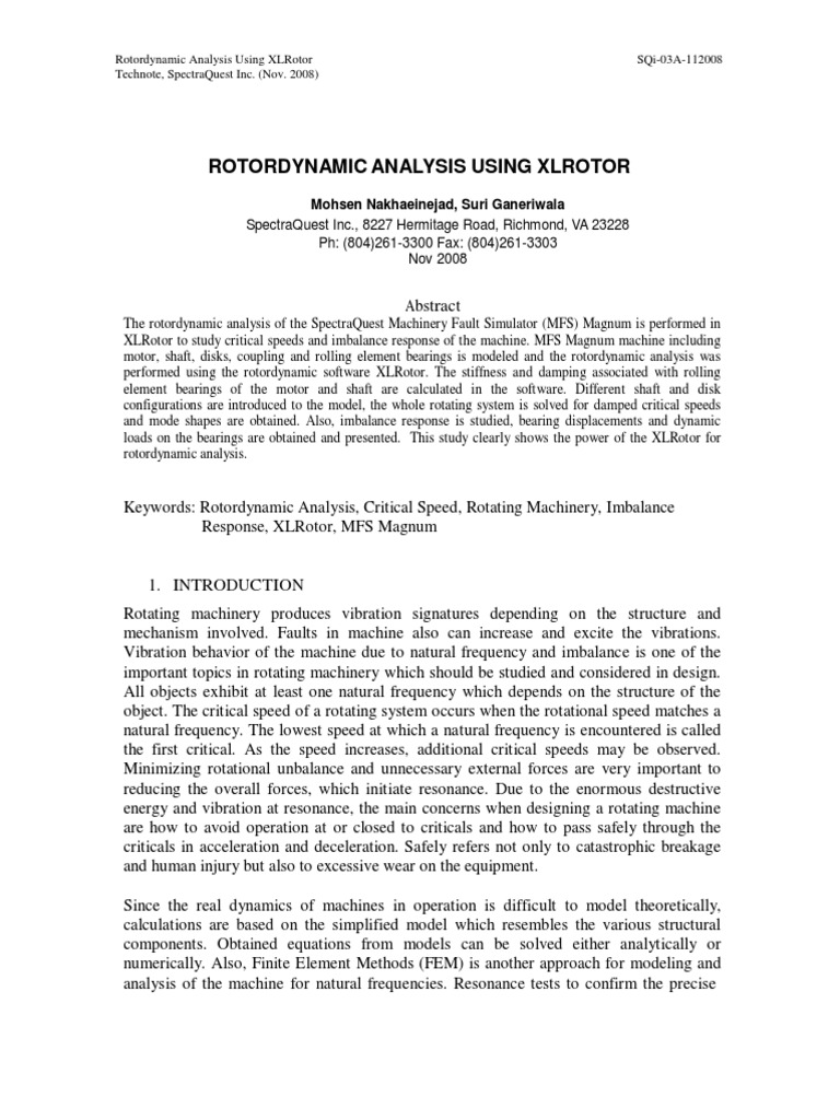Rotor Dynamic Analysis Using XL Rotor | PDF | Bearing (Mechanical ...