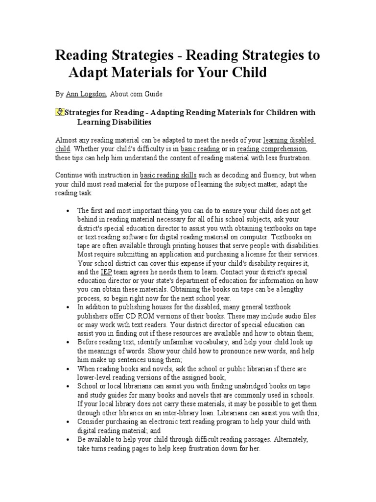 Reading Strategies - Reading Strategies To Adapt Materials For Your ...