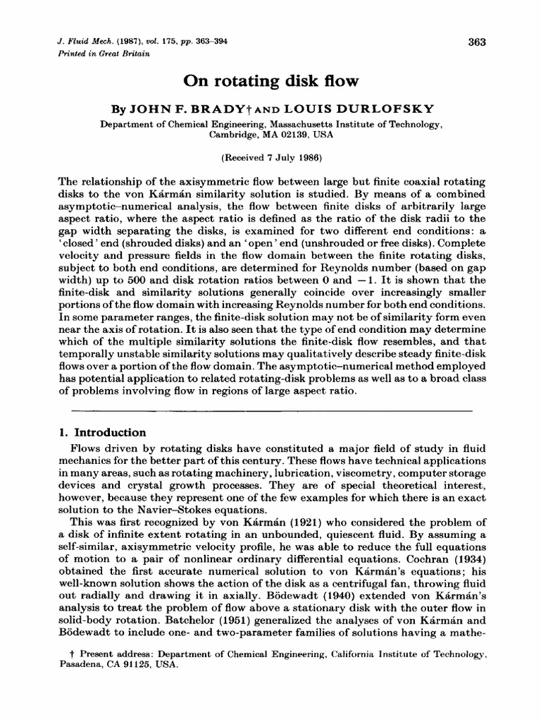 Rotating Disc Flow (Brady and Durlofsky) | PDF | Reynolds Number | Fluid Mechanics