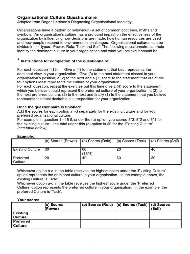 Culture Questionnaire 2 | PDF