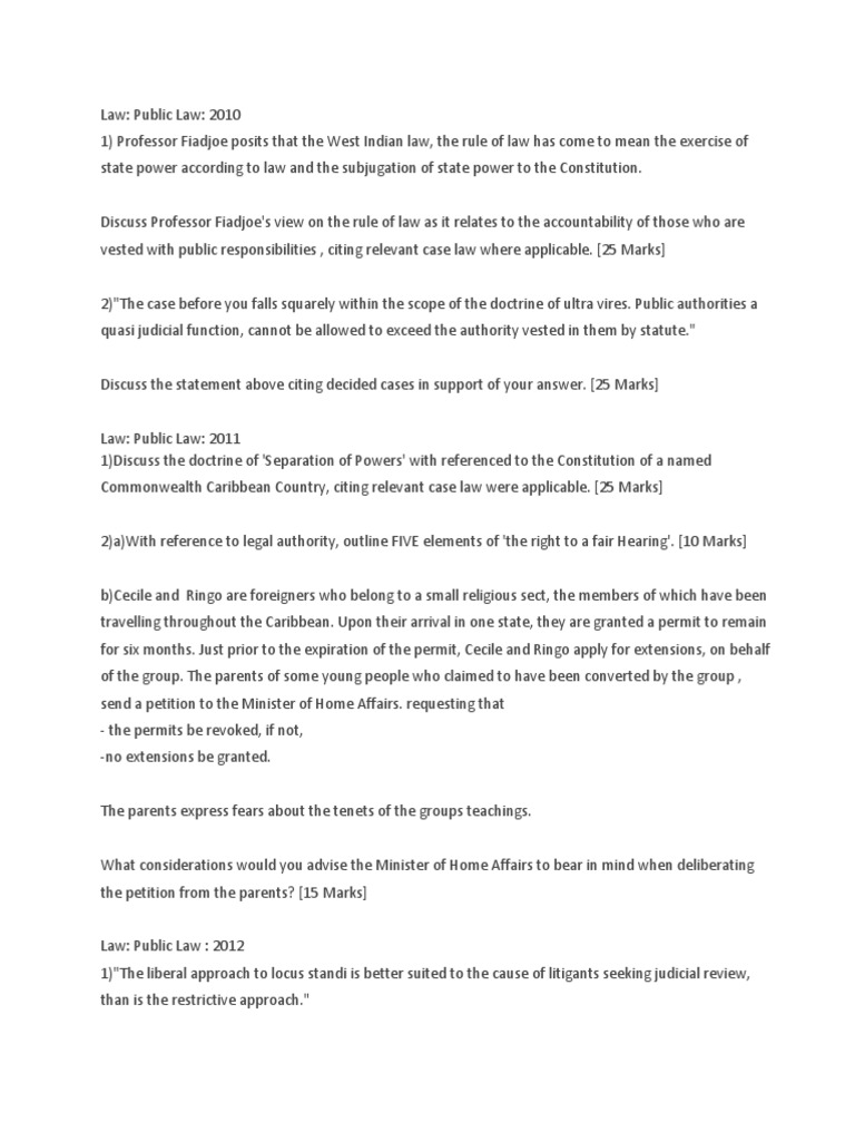 CAPE Law Public Law Exam Questions | PDF | Standing (Law) | Constitution