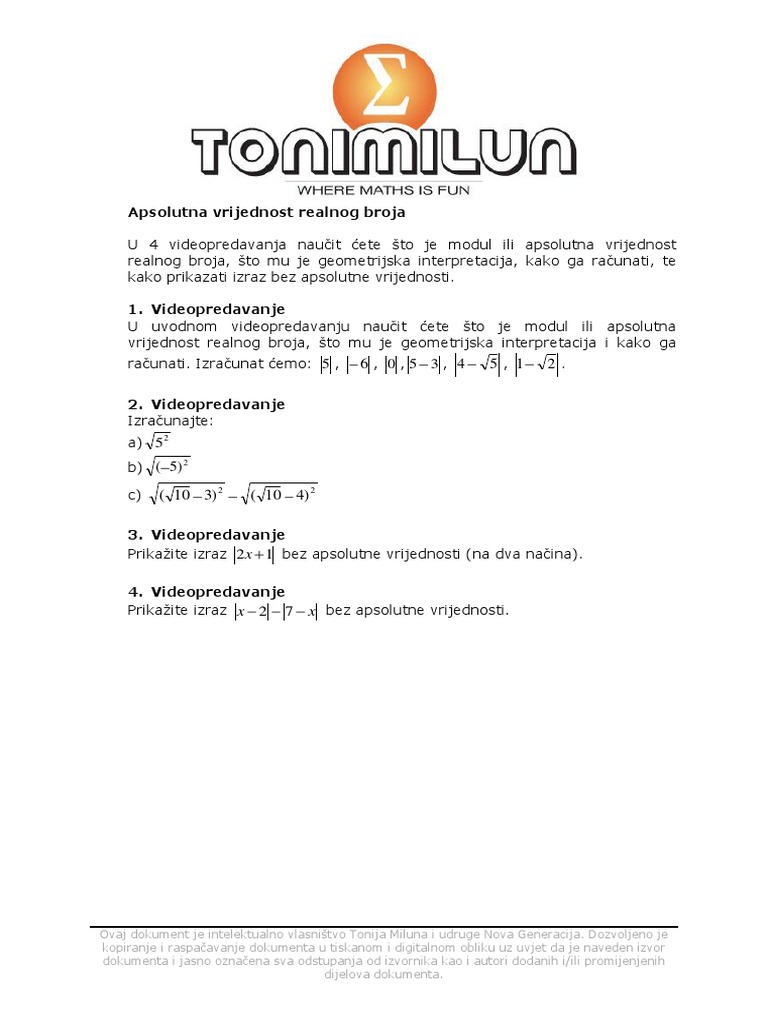 Apsolutna Vrijednost Realnog Broja | PDF