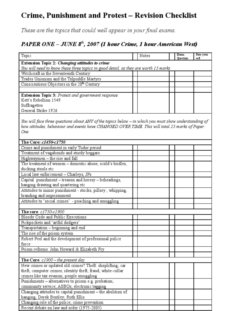 Crime and Punishment Revision Checklist 2007 | PDF | Prison | Crime ...