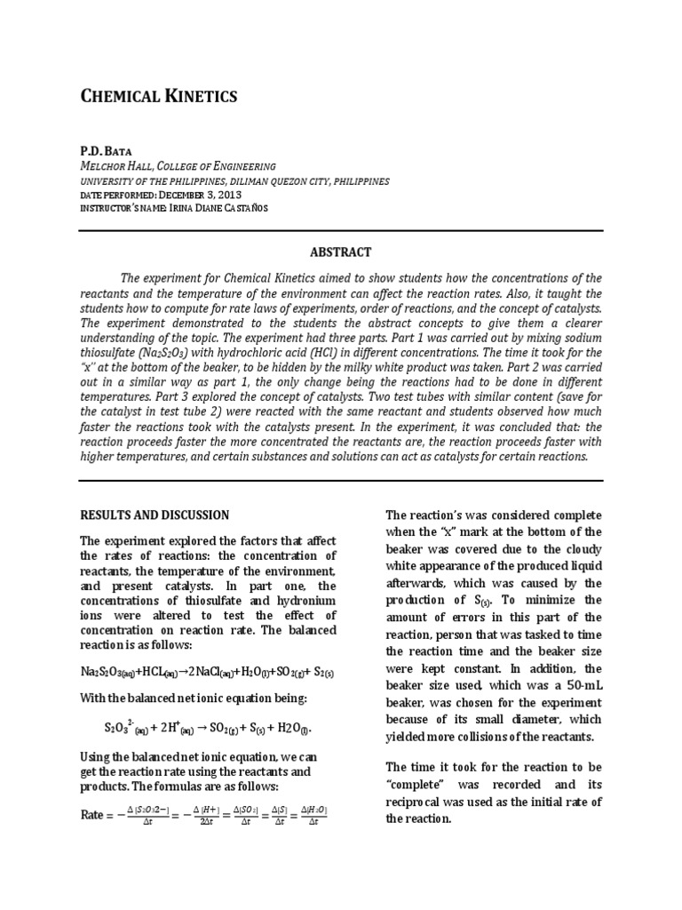 Chem 17 Exp 3 RDR Chemical Kinetics | Download Free PDF | Chemical ...