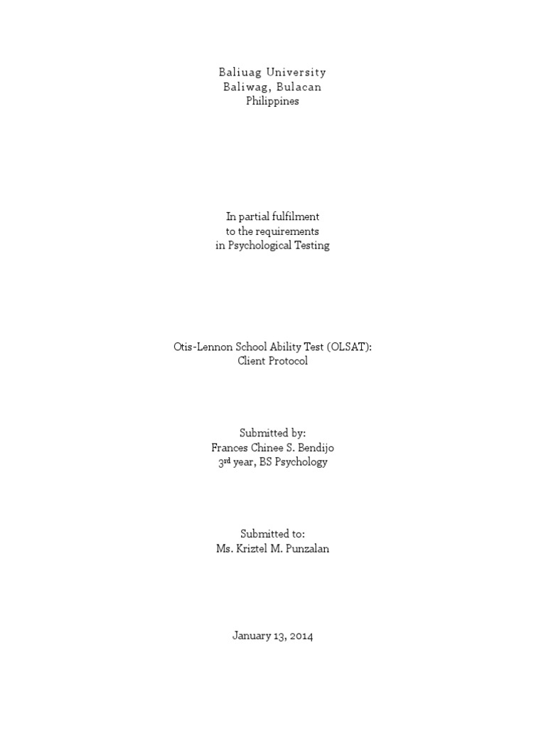 Sample Psychological Test Report | PDF | Test (Assessment) | Applied ...
