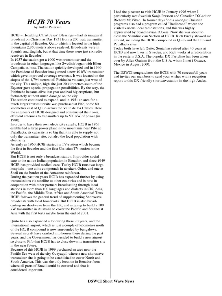 HCJB 70 Years | PDF | Ecuador | Information And Communications Technology