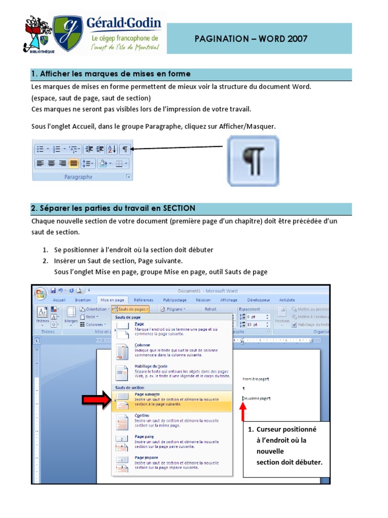 Word2007 Pagination | PDF | Microsoft Word | Mise en page