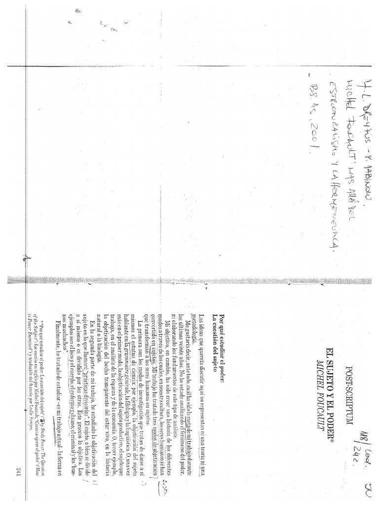 50 - Foucault. El Sujeto y El Poder. Post-Scriptum | PDF