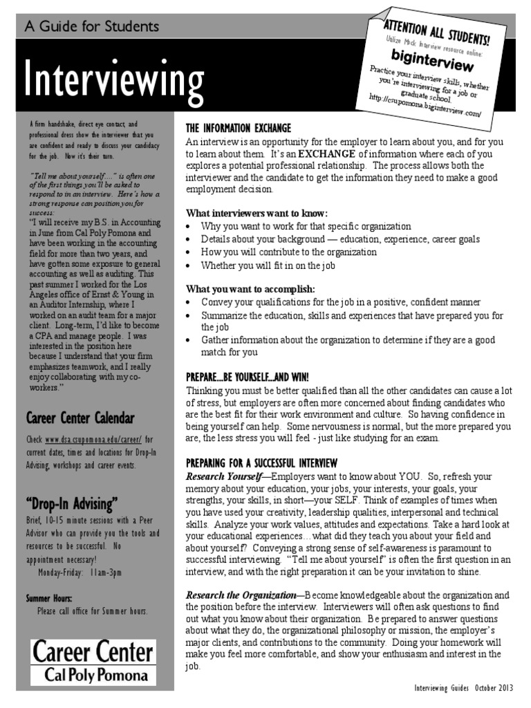 A Guide For Student Interviewing | PDF | Interview | Employment