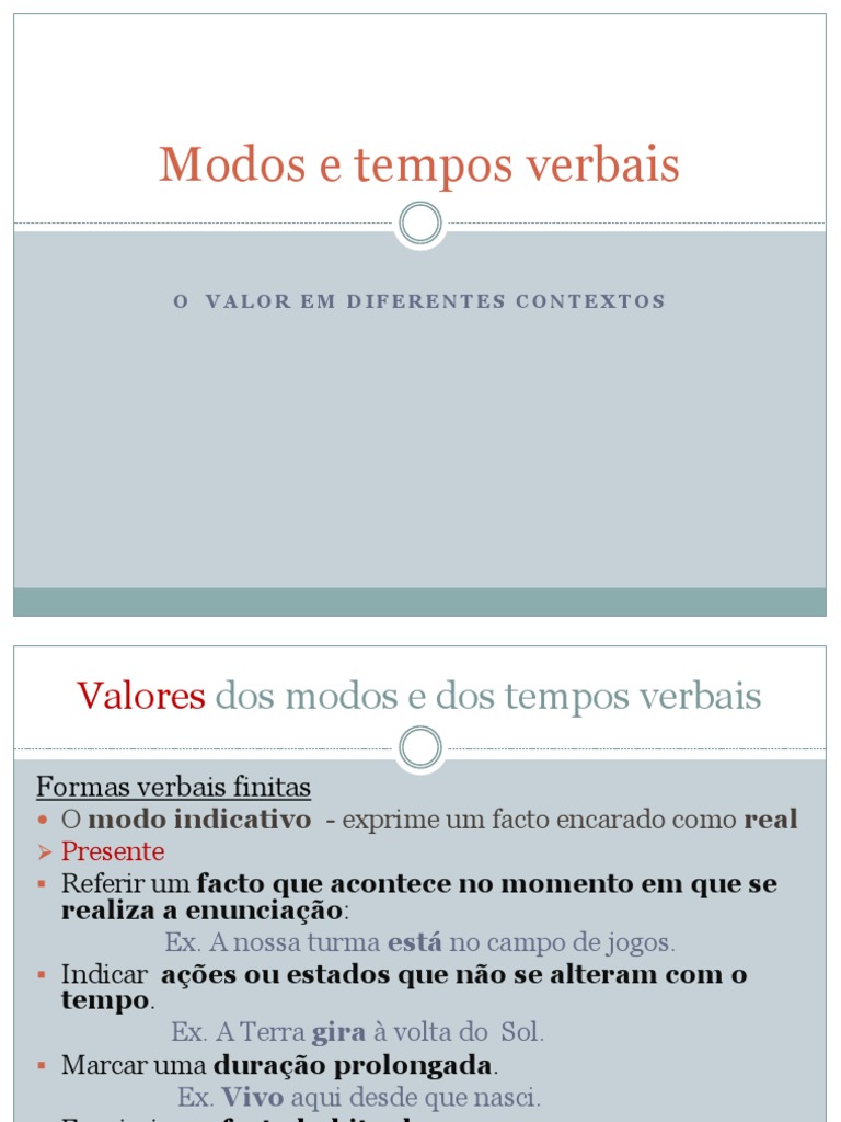 Modos e Tempos Verbais | PDF | Tempo gramatical | Gramática