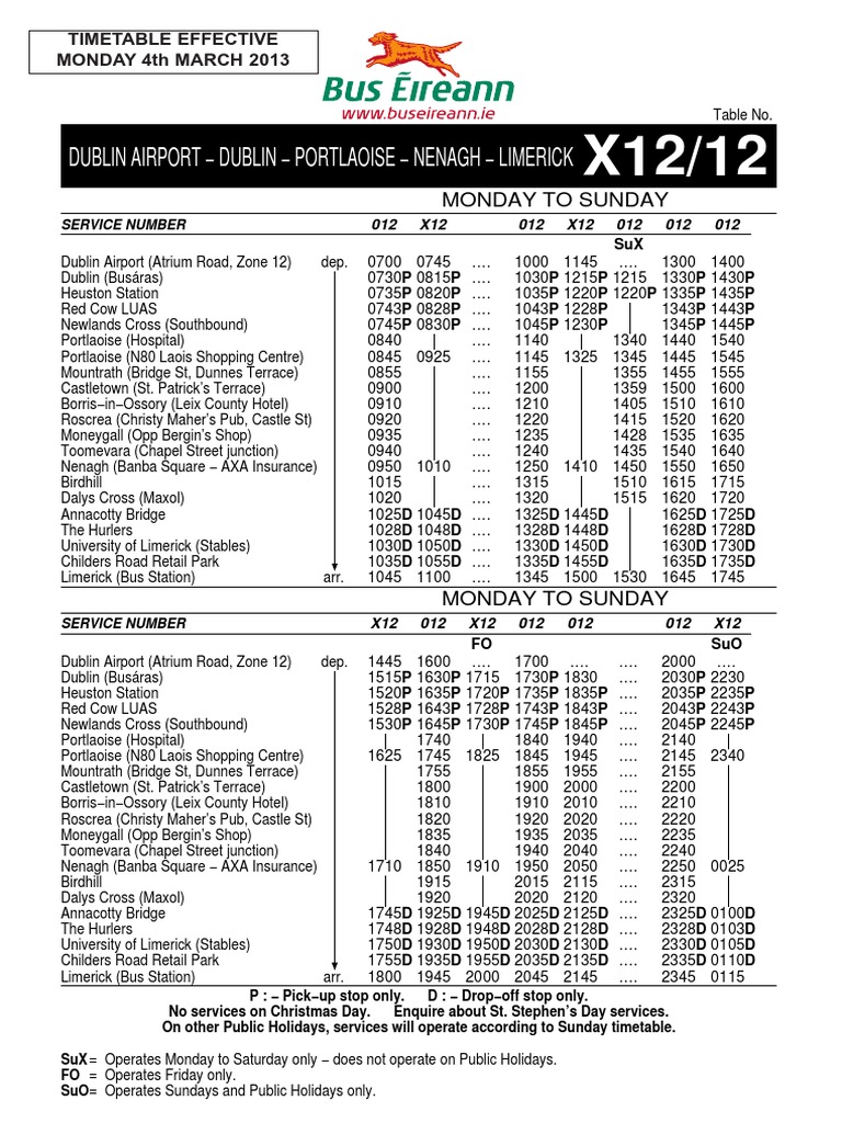 Bus Eireann Dublin To Limerick 1361980181-012X | PDF | Dublin | Public ...