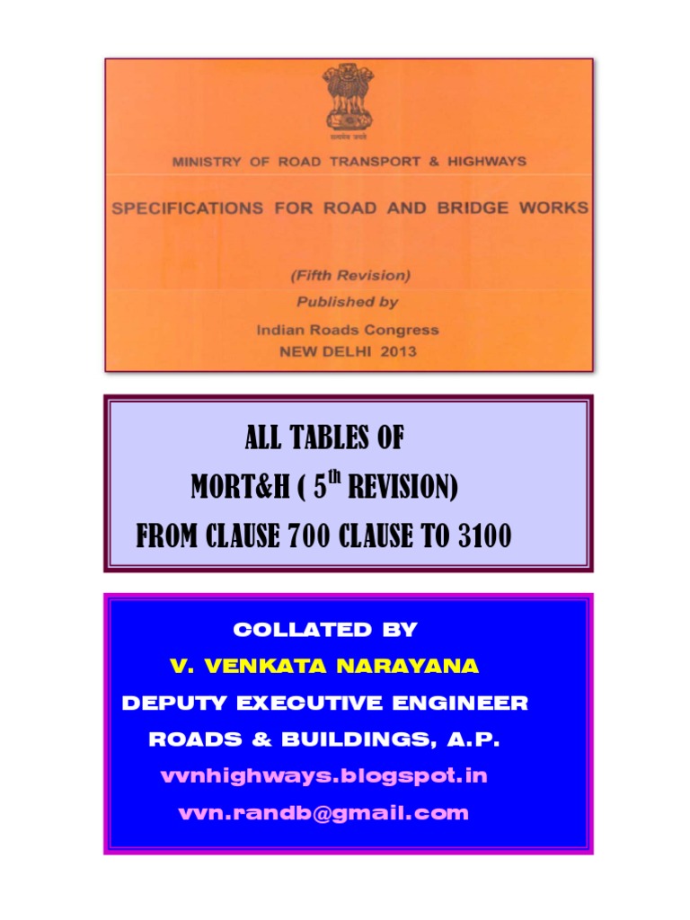 MORTH 5th Revision Tables 700 to 3100 | PDF