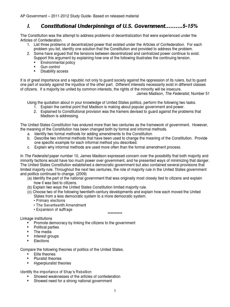 AP Government Study Guide: Analyzing Constitutional Underpinnings and ...