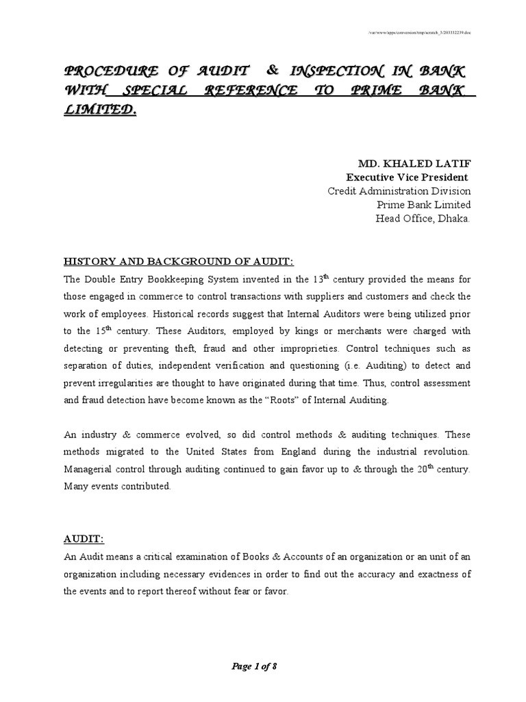 Bank Audit and Inspection Procedures | PDF | Notes (Finance) | Currency