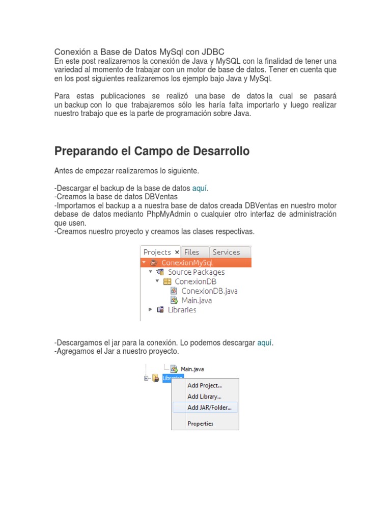Conexión Java-MySQL con JDBC | PDF | Java (lenguaje de programación) | SQL