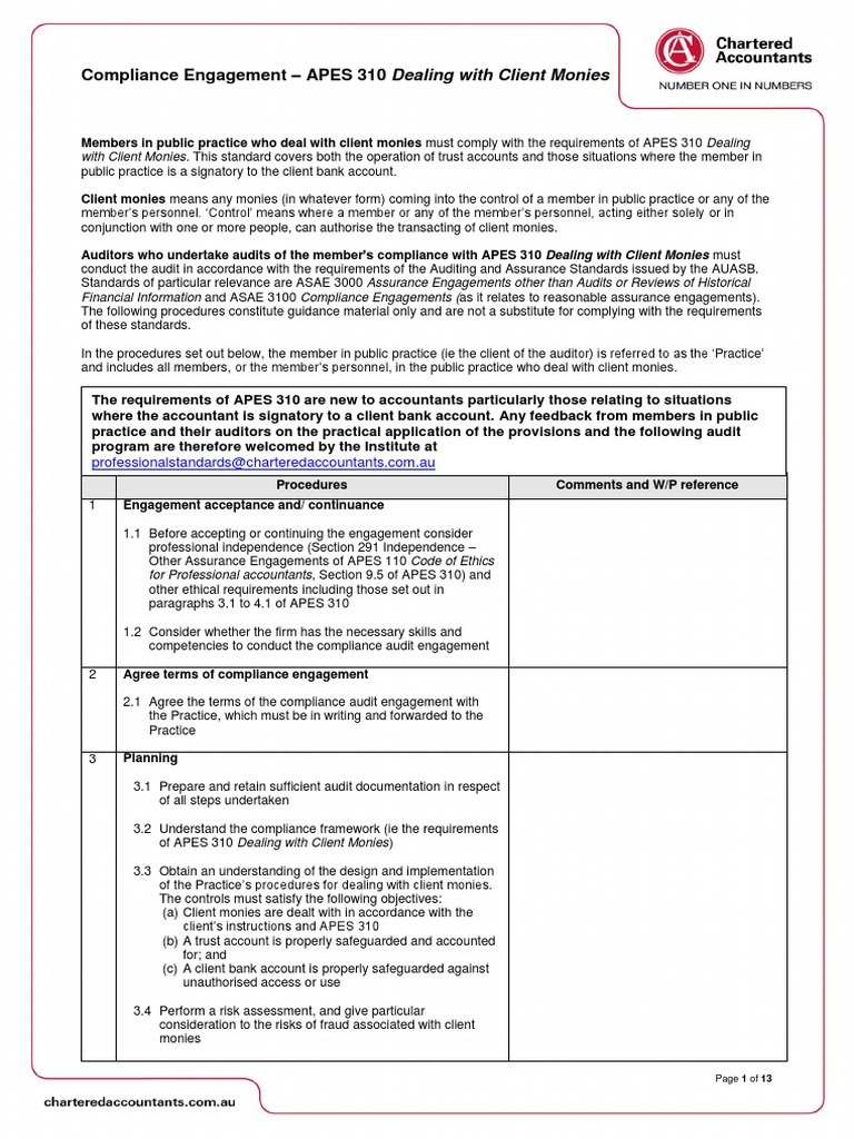APES 310 Audit Program | PDF | Financial Audit | Internal Control