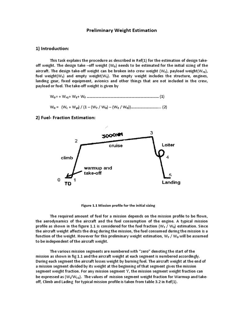 Preliminary Weight Estimation - Report | PDF | Payload | Aircraft