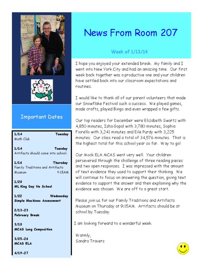 News From Room 207: Important Dates | PDF