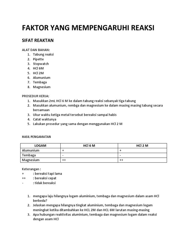 Laporan Praktikum Kimia Laju Reaksi | PDF | Metode & Bahan Ajar