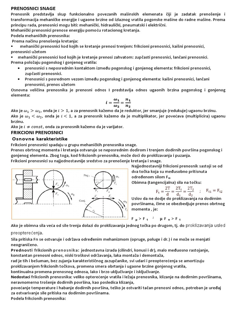 Prenosnici Snage I Frikcioni Prenosnici | PDF