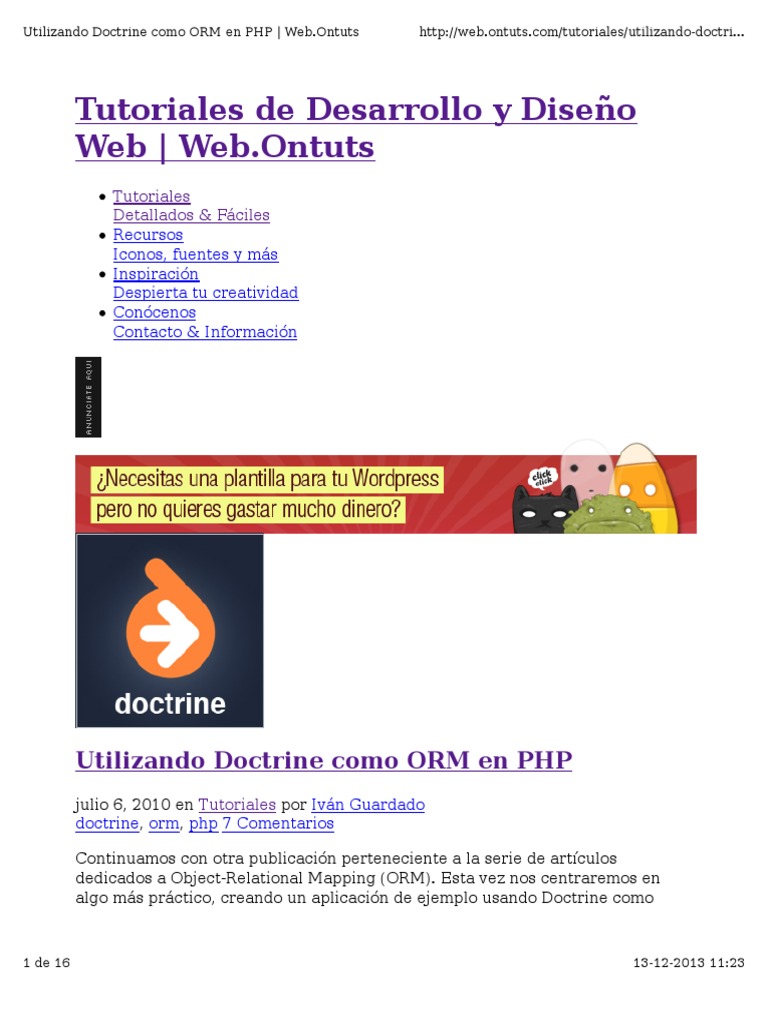 Utilizando Doctrine Como ORM en PHP | PDF | Mapeo Relacional de Objetos | Php
