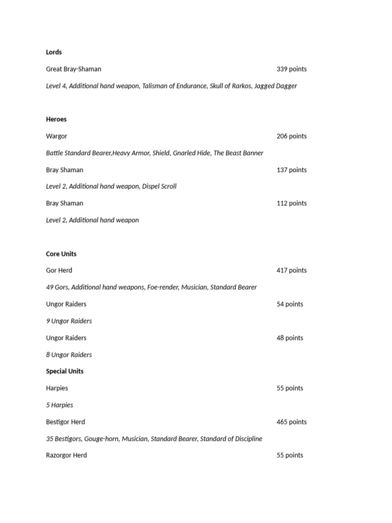 Warhammer Fantasy Beastmen Army List | PDF