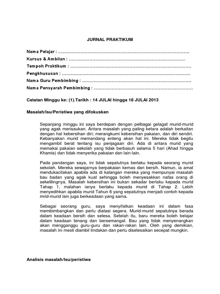 Contoh Penulisan Jurnal Refleksi Praktikum | PDF | Karier & Perkembangan