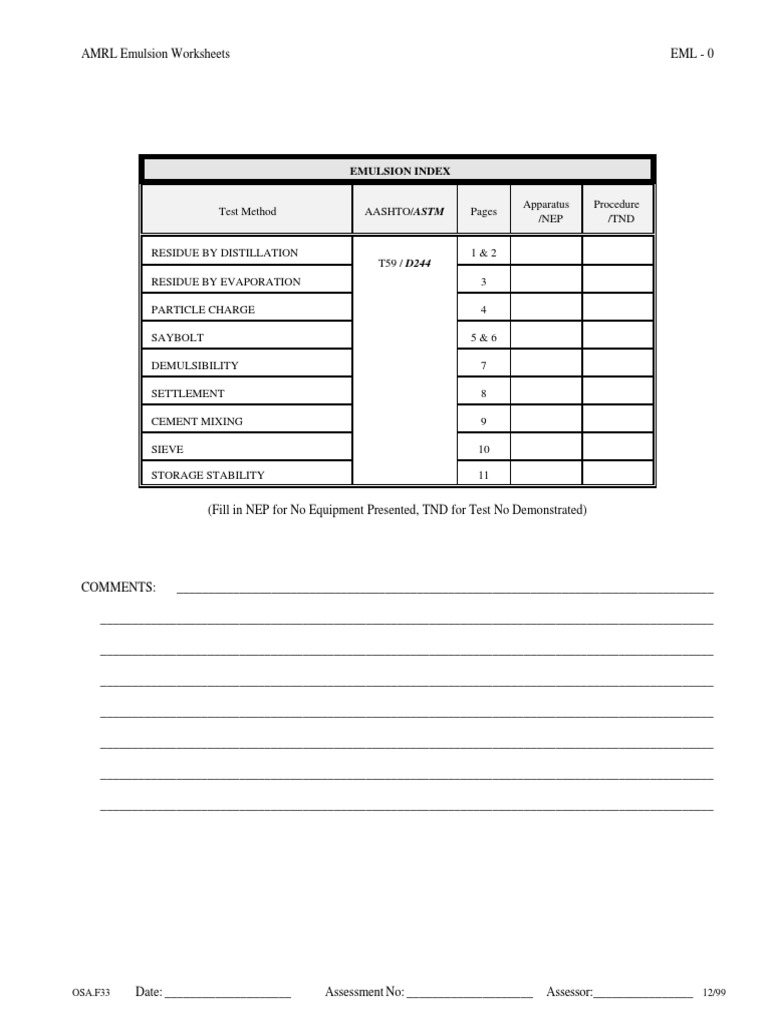 AMRL Emulsion Worksheets | PDF | Materials | Chemistry