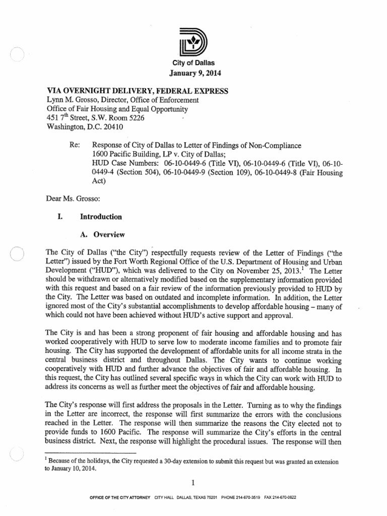 Letter From City of Dallas To HUD | PDF