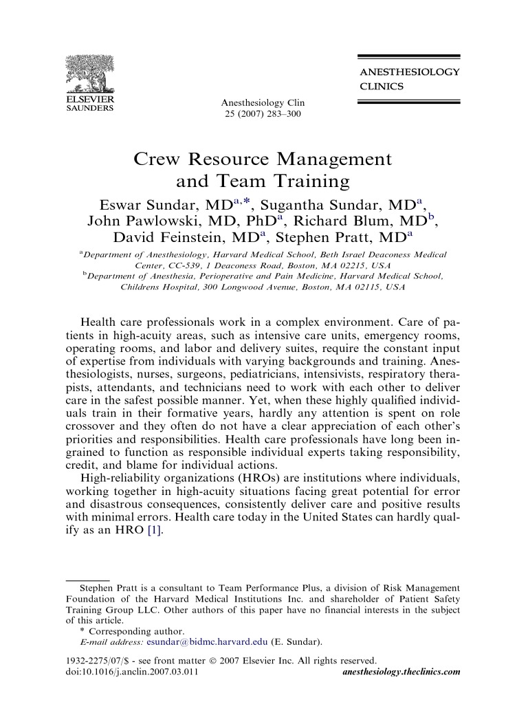 Crew Resource Management and Team Training | PDF | Simulation | Patient ...