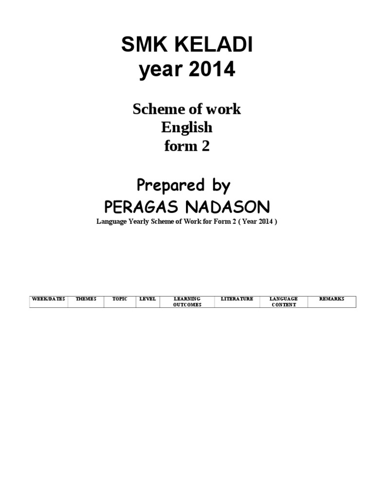 Form 2 Scheme of Work 2014 | PDF | Linguistics | Grammar