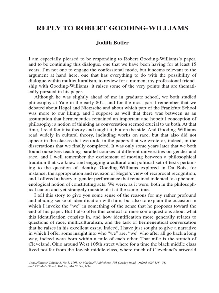 J Butler - Reply To Robert Gooding-Williams | PDF | Race (Human ...