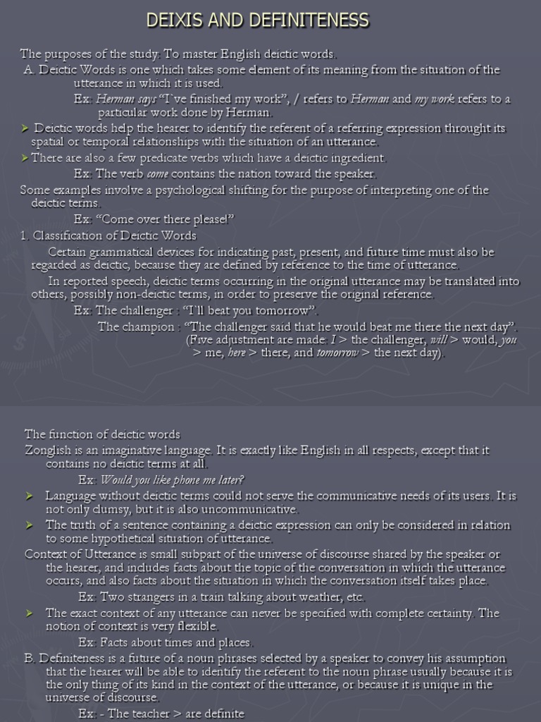 Deixis and Definiteness | PDF | Human Communication | Cognitive Science