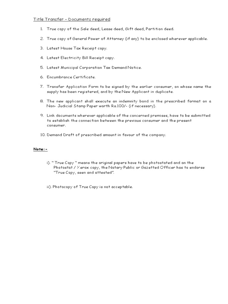 Title Transfer Application Requirements | PDF