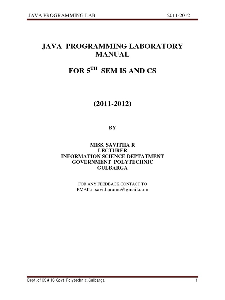 Java Programming Laboratory Manual For 5 Sem Is And Cs Pdf Method