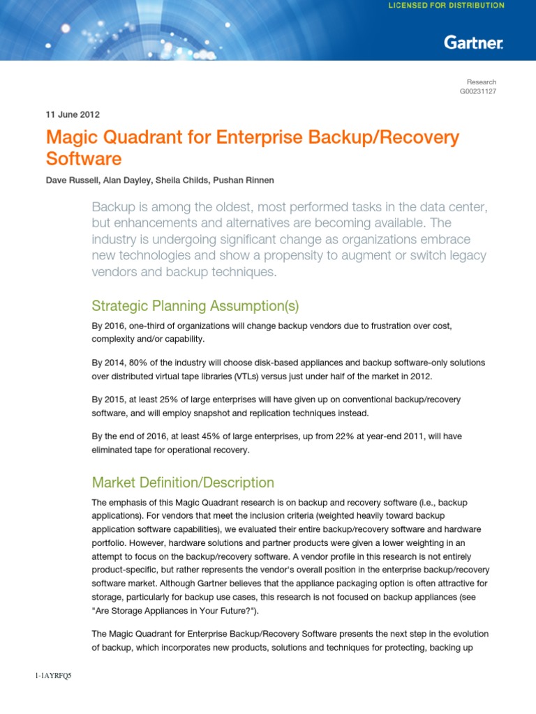 Ar Gartner Magic Quadrant For Enterprise Backup | PDF | Cloud Computing ...