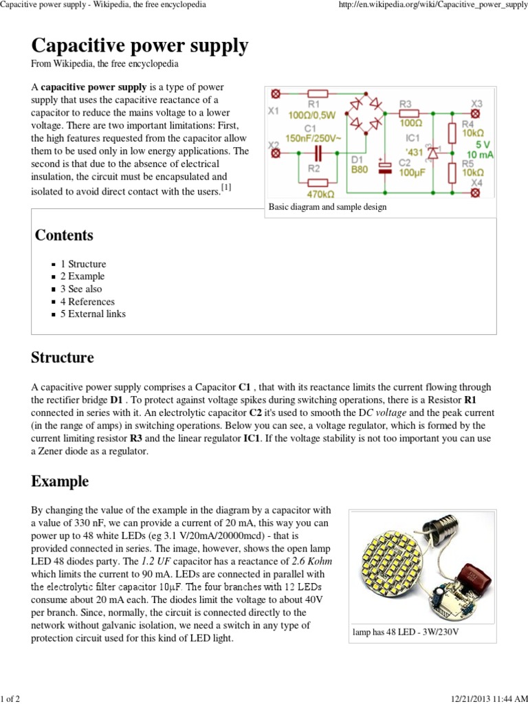 Capacitive Power Supply - Wikipedia | PDF | Capacitor | Power Supply