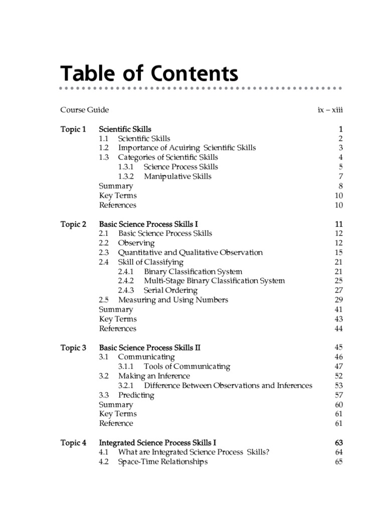 Table of Contents | PDF | Skill | Science