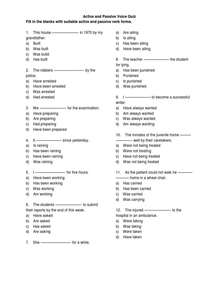 Active and Passive Voice Quiz | PDF