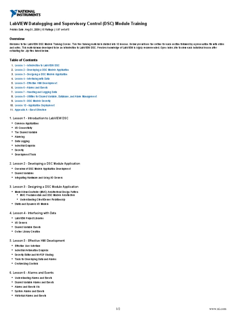 LabVIEW DSC Module Training Course | PDF | Model–View–Controller ...