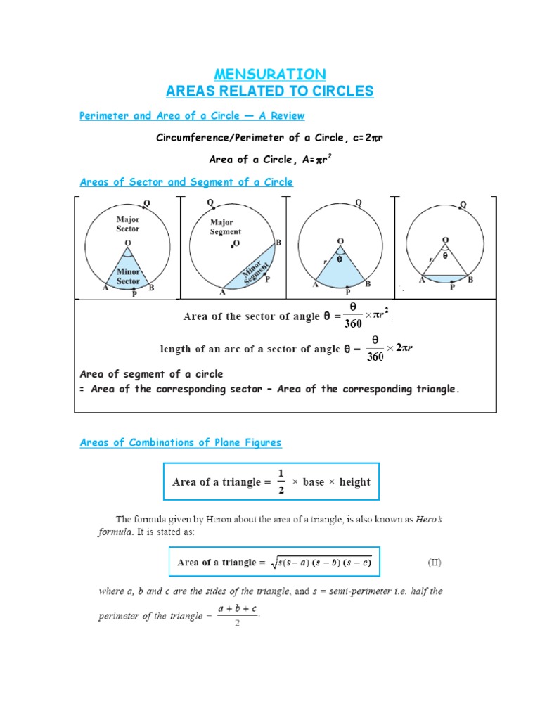 Mensuration Formulas Class X | PDF | Area | Euclidean Geometry