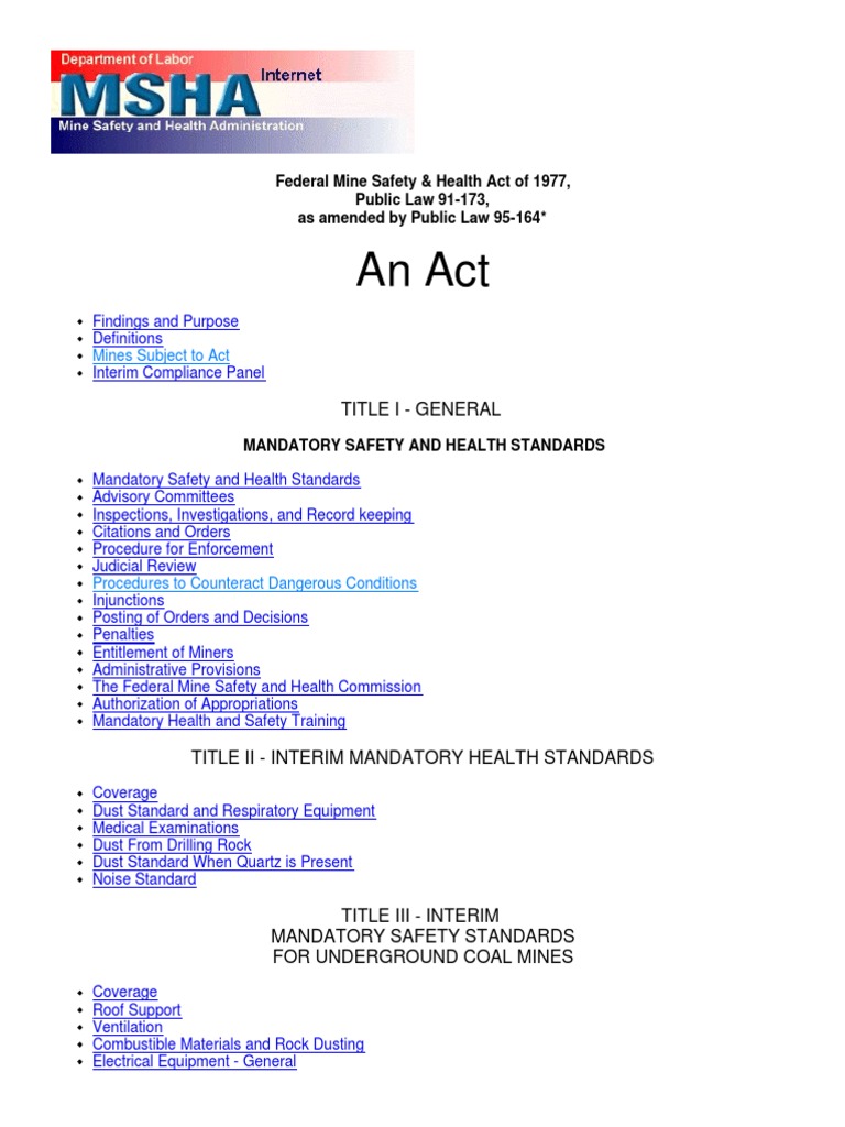 Coal Mine Health and Safety Act | PDF | Mining | Safety